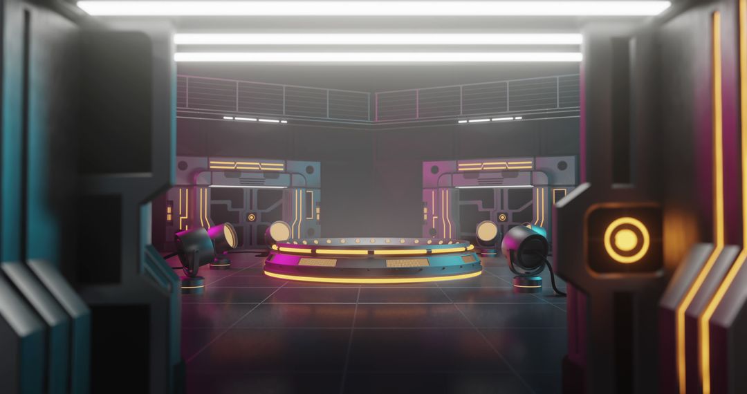 Futuristic Neon Gaming Stage with Spinning Spotlights - Free Stock ...
