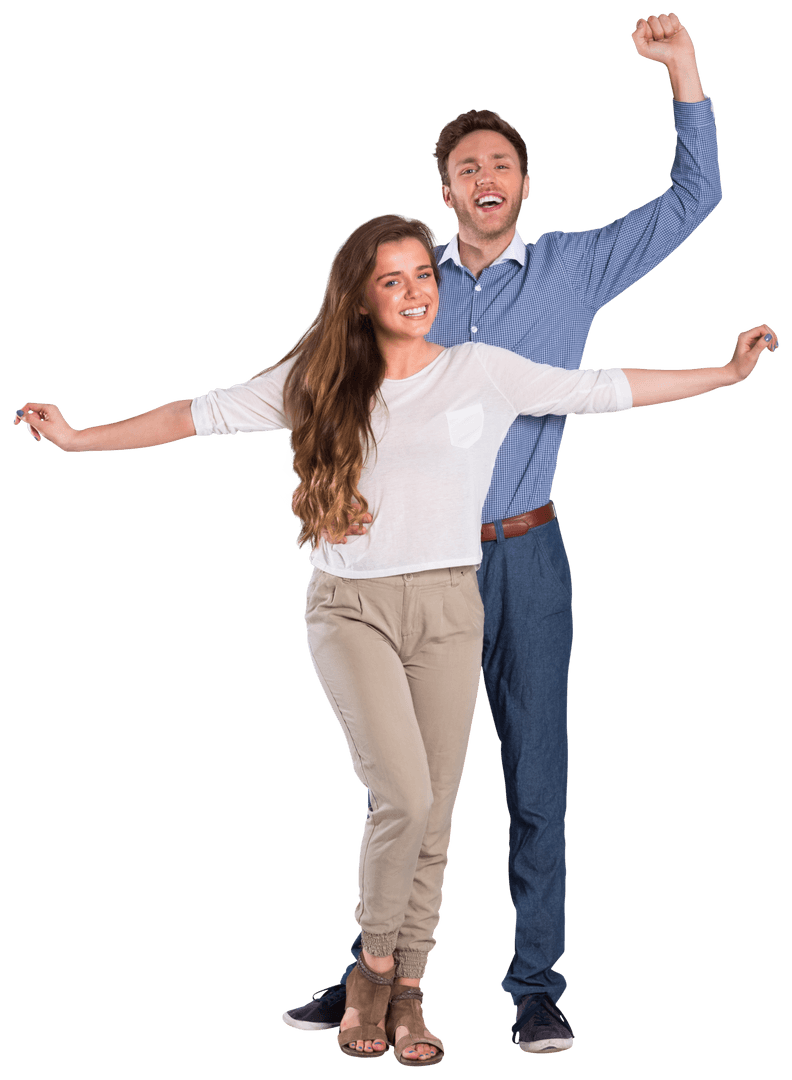 Excited Young Couple Celebrating Together Transparent Engagement ...