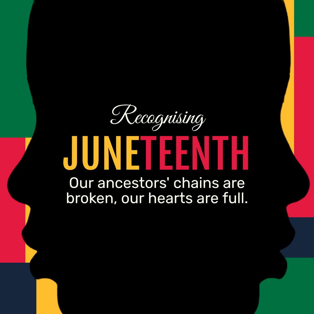 Recognizing Juneteenth Text Overlapping Silhouette Faces Background from Pikwizard