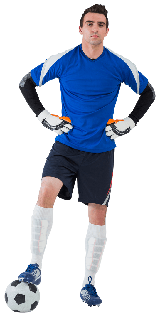 Transparent Confident Goalkeeper in Blue Jersey with Soccer Ball - Free ...