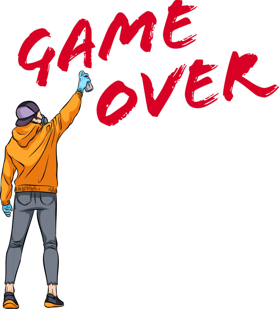 Street artist spray-painting game over on transparent background, urban ...