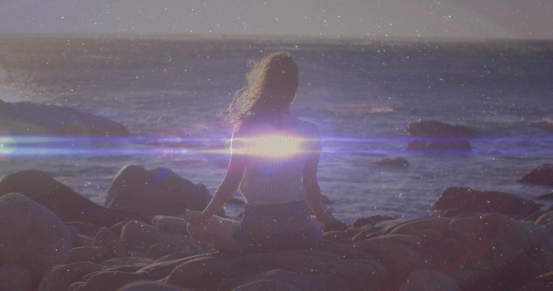 Woman Meditating Near Ocean During Sunset with Serene Horizon - Free ...