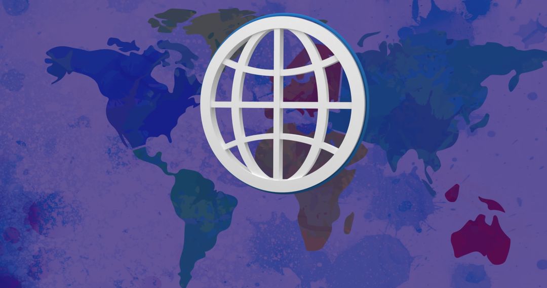 White Globe Icon Overlaying Abstract World Map