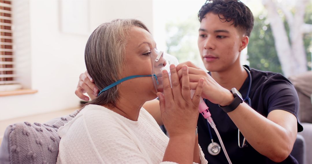 Respiratory Therapist Assisting Senior Woman with Oxygen Therapy - Free ...