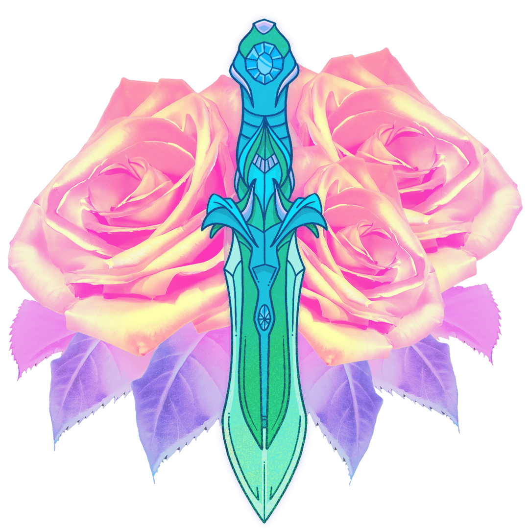 Elegant Fantasy Sword Over Neon Roses Transparent Design - Free PNG ...