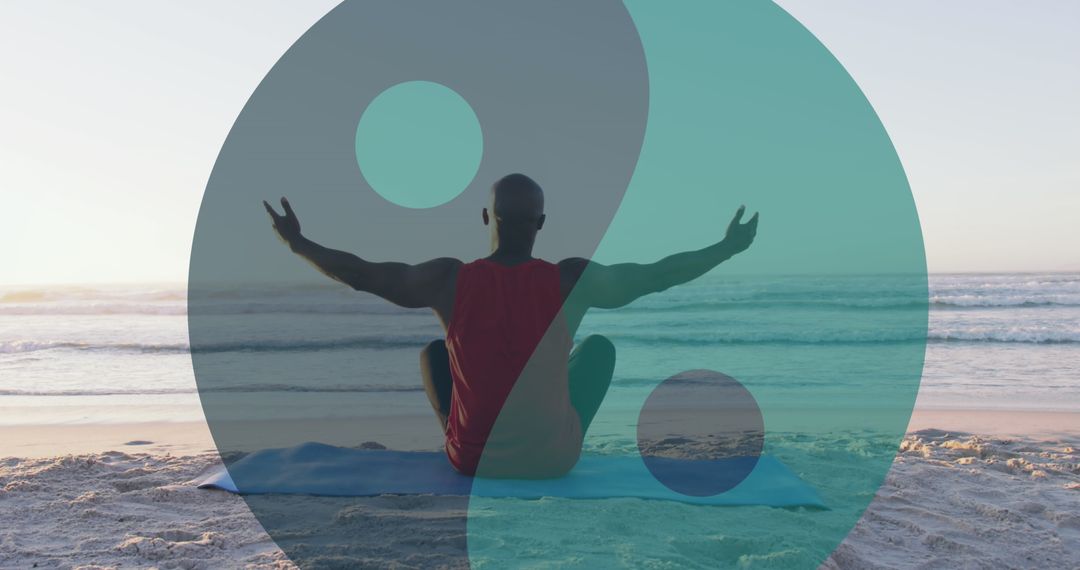 Senior man meditating with yin yang symbol on beach at sunset - Free ...