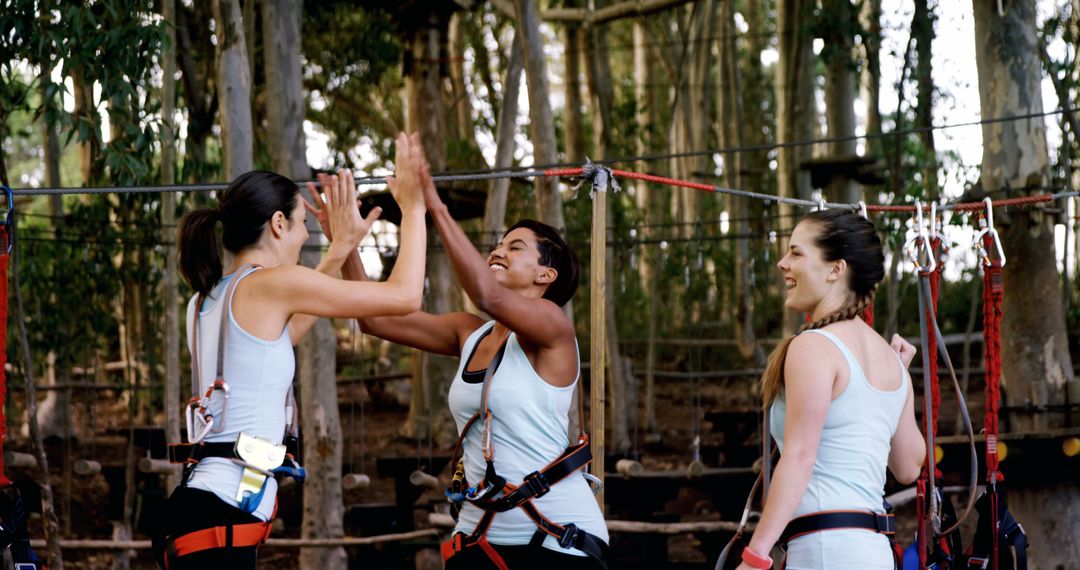Women Celebrating Teamwork in Outdoor Adventure Park - Download Free ...