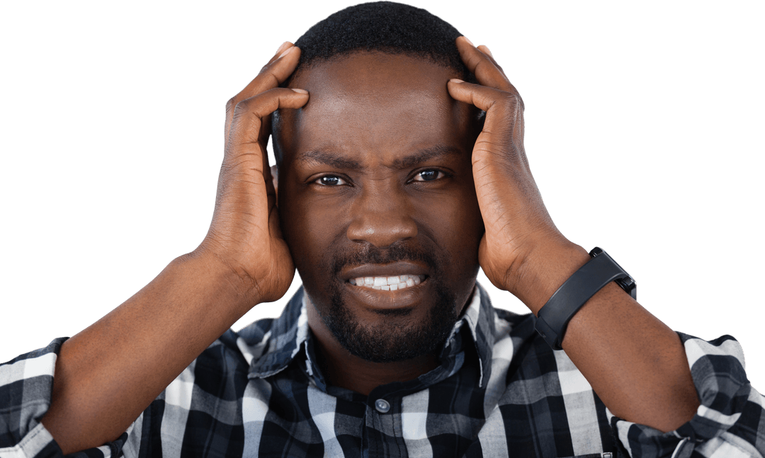Confused African American Man Holding Head, Transparent Background ...