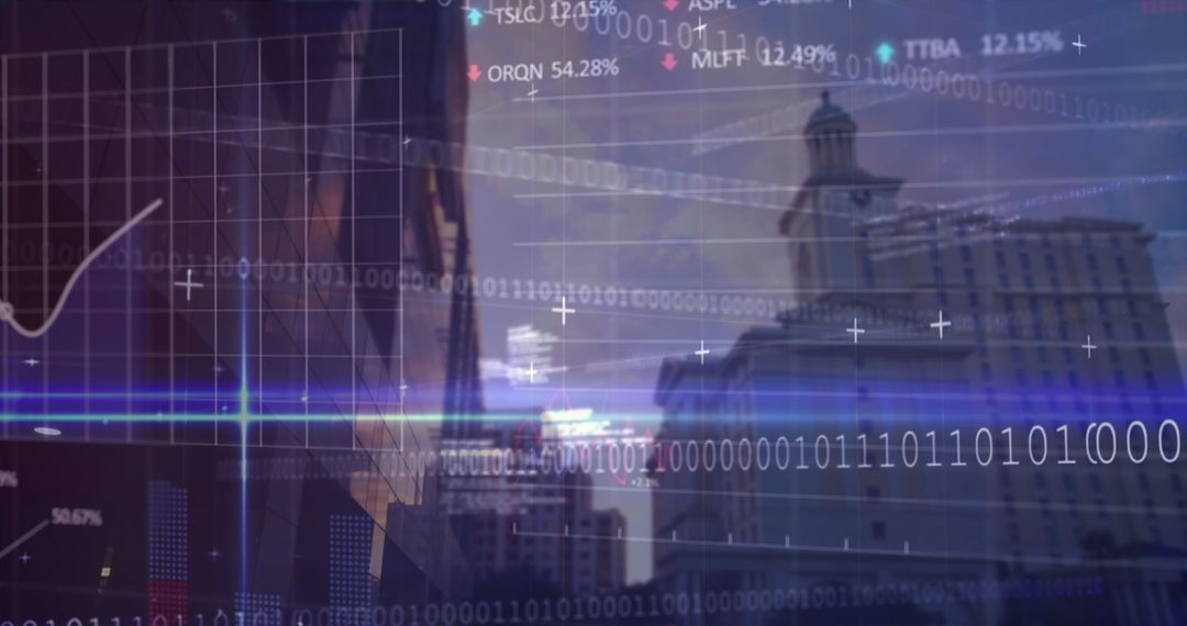 Digital Financial Data Overlay on City Skyline - Free Stock Photo | Pikwizard