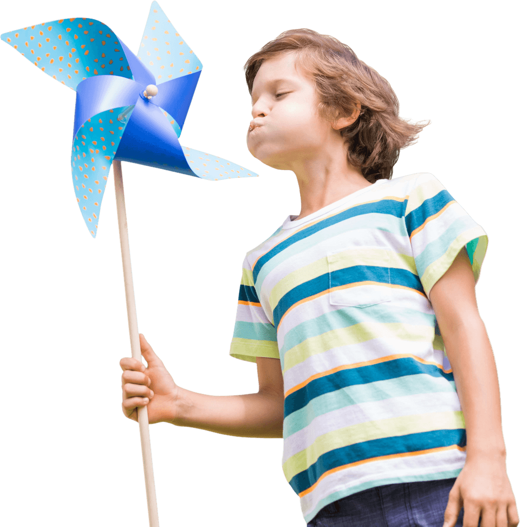 Playful Child Blowing on Transparent Blue Pinwheel - Download Free PNG ...