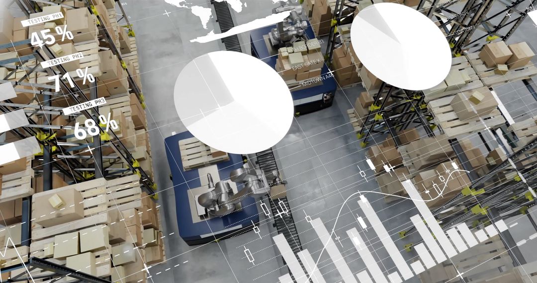 Warehouse with Overlaying Data Charts Representing Logistics and Sales ...