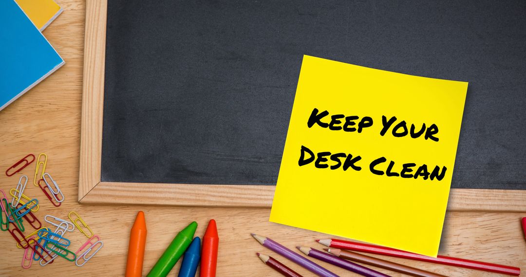 Office Desk Organization Reminder with Chalkboard and Supplies