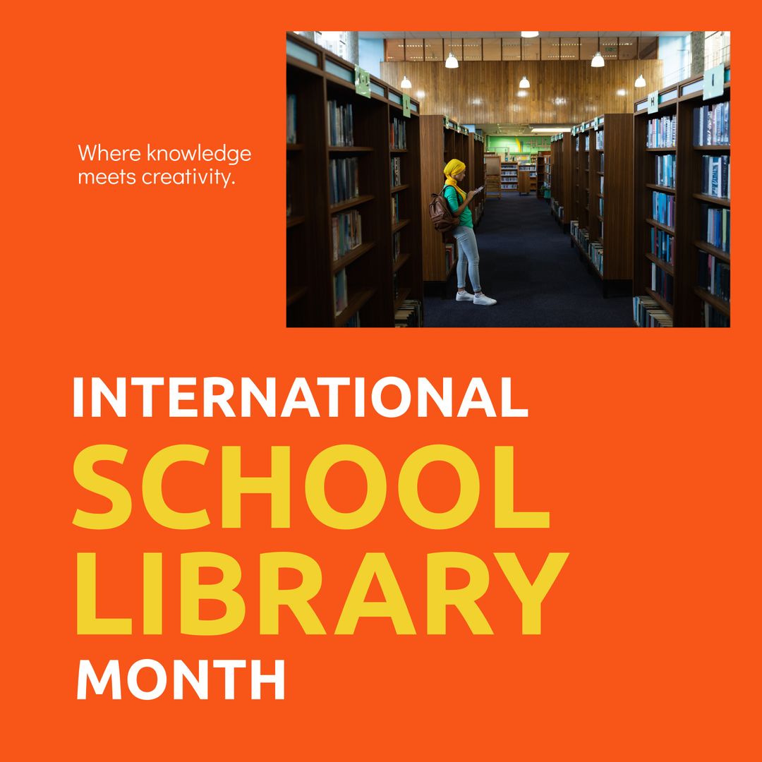 International School Library Month Celebration with Young Woman Reading ...