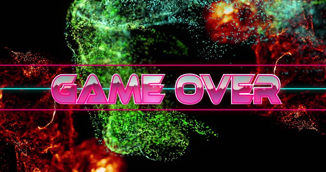 Digital Game Over Display with Colorful Glowing Waves