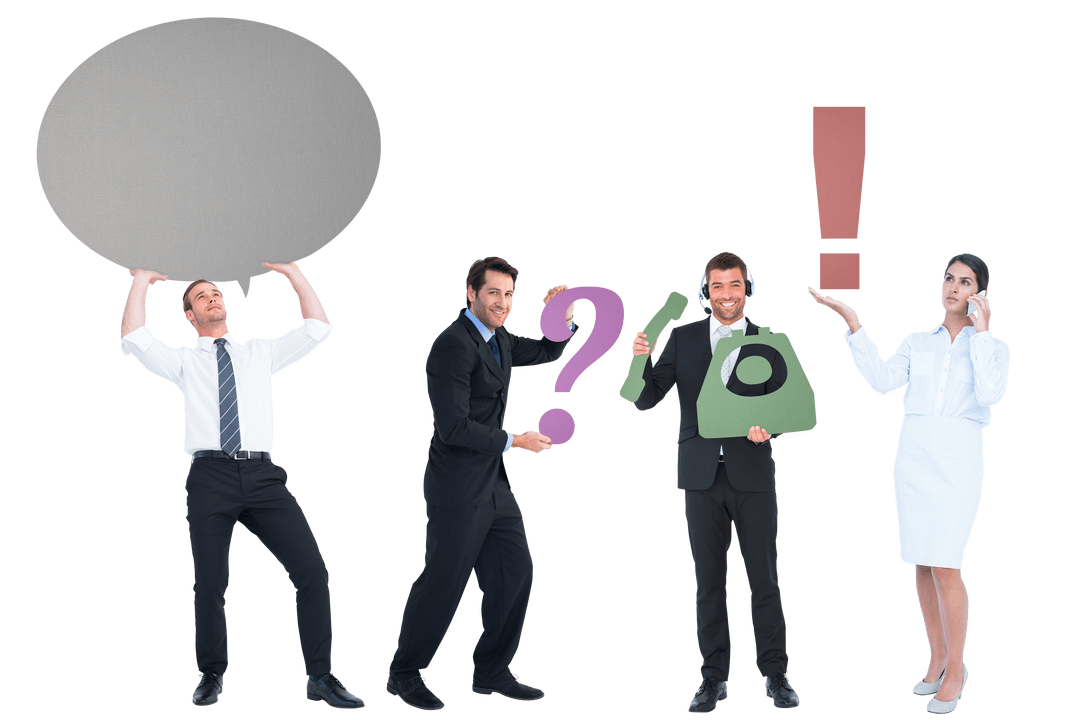 Smiling Business Professionals Holding Signs Transparent Background