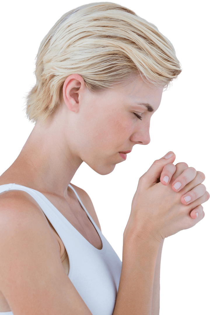 Transparent Focused Woman Praying in Side Profile
