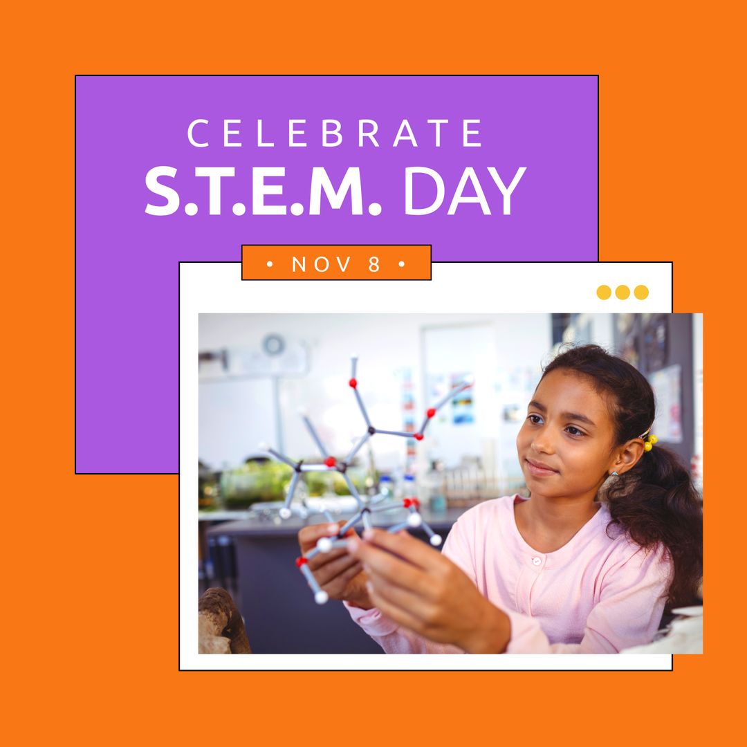 Celebrate STEM Day with Engaged Young Girl and Molecular Model