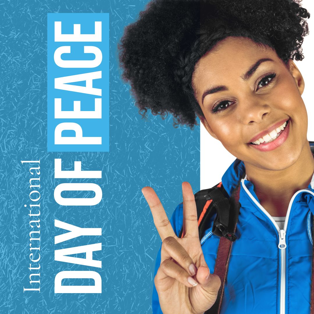 Smiling Woman Celebrating International Day of Peace with Peace Sign ...