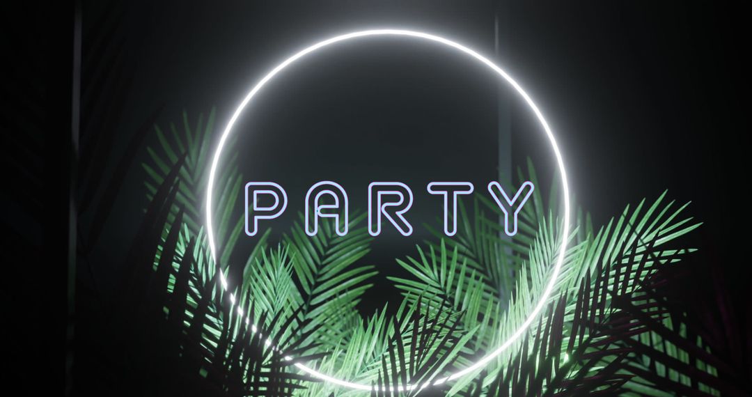 Neon Party Sign with Palm Leaves on Black Background - Free Stock Photo ...