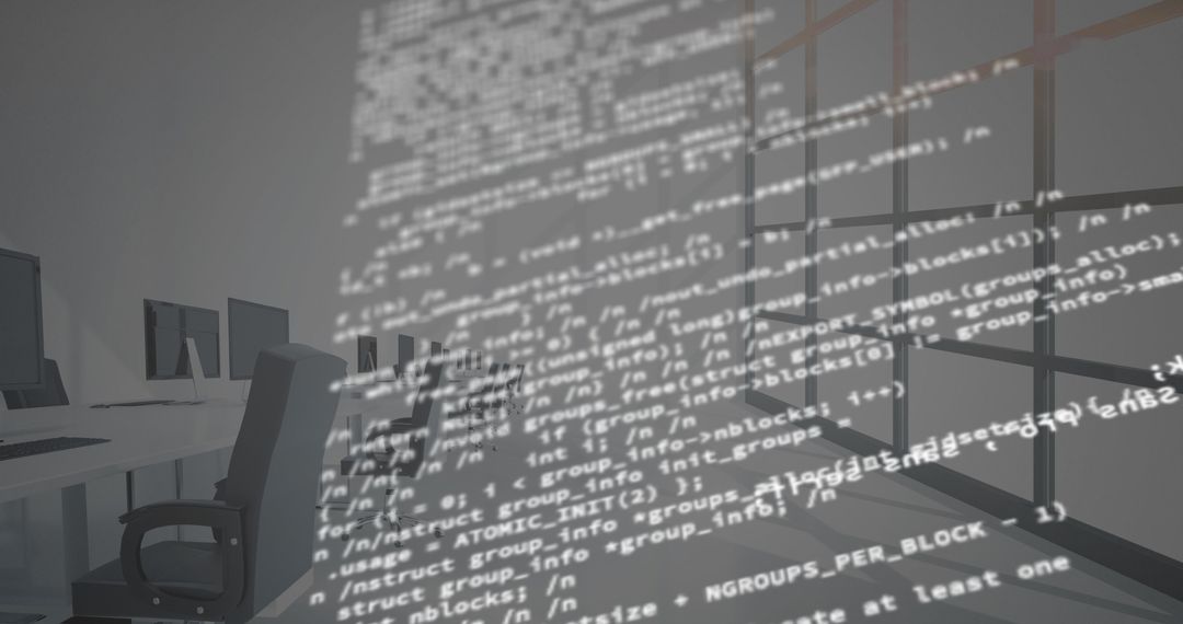 Code Overlay on Empty Modern Office Interior - Free Stock Photo | Pikwizard