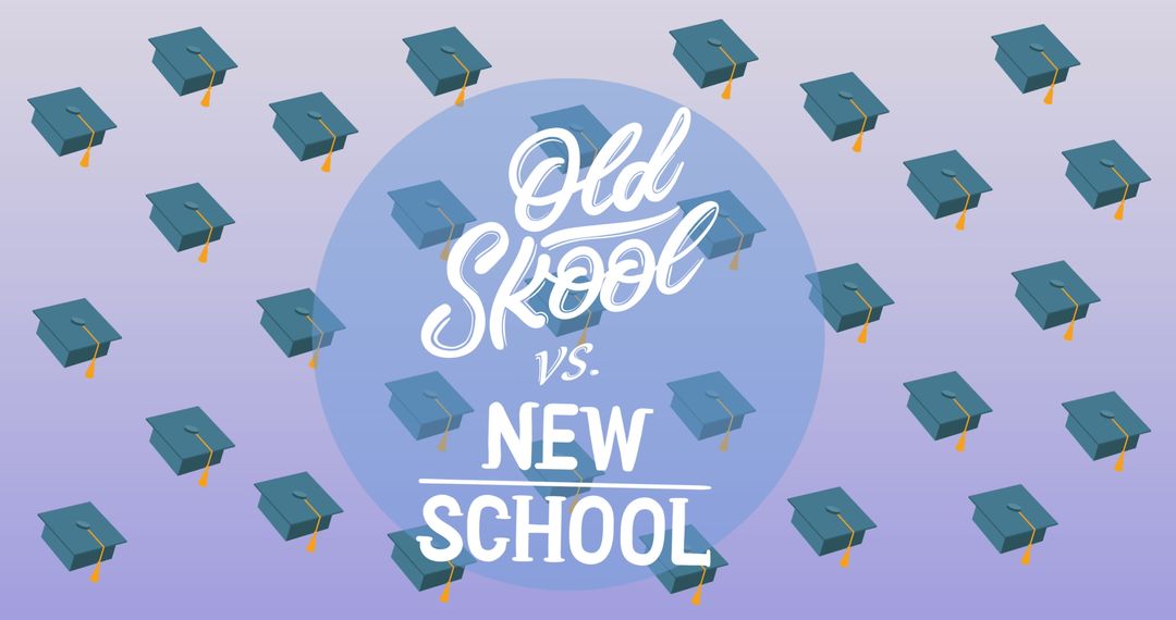 Old School vs New School: Education Concept with Graduation Caps