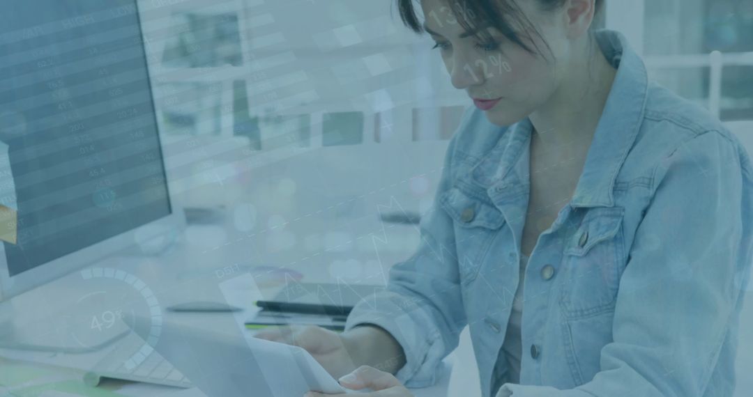 Businesswoman Using Tablet Focus on Digital Infographics in Office - Free Stock Photo | Pikwizard