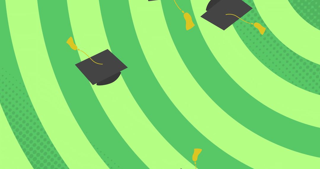 Floating Graduation Caps on Spiral Green Background
