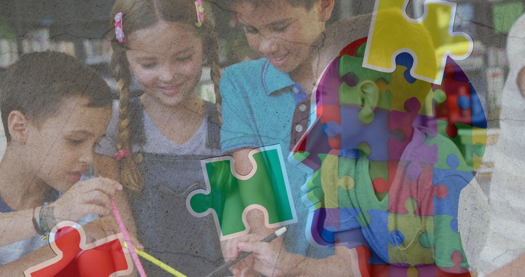 Inclusive learning: children engaging with autism awareness, colorful ...