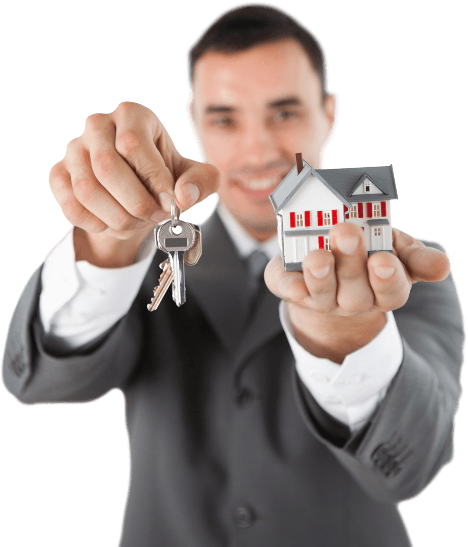 Transparent Illustration of Real Estate Agent with Mini House and Keys ...