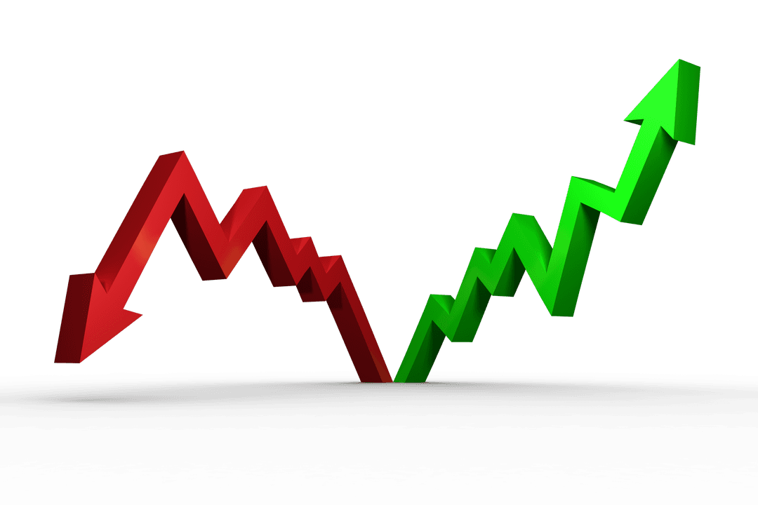 Transparent Red and Green Arrow Graph Turning Negative to Positive
