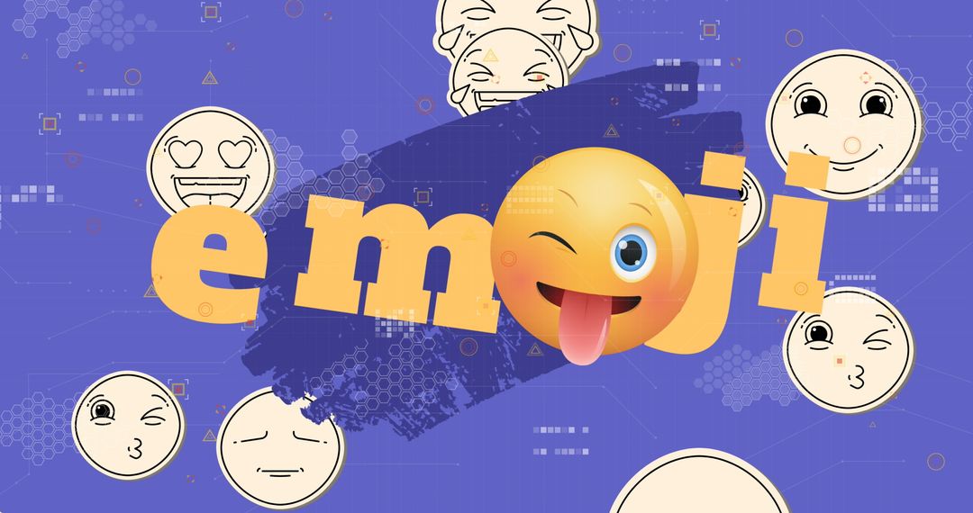 Playful Emoji Collage with Data Overlay on Blue Digital Background ...