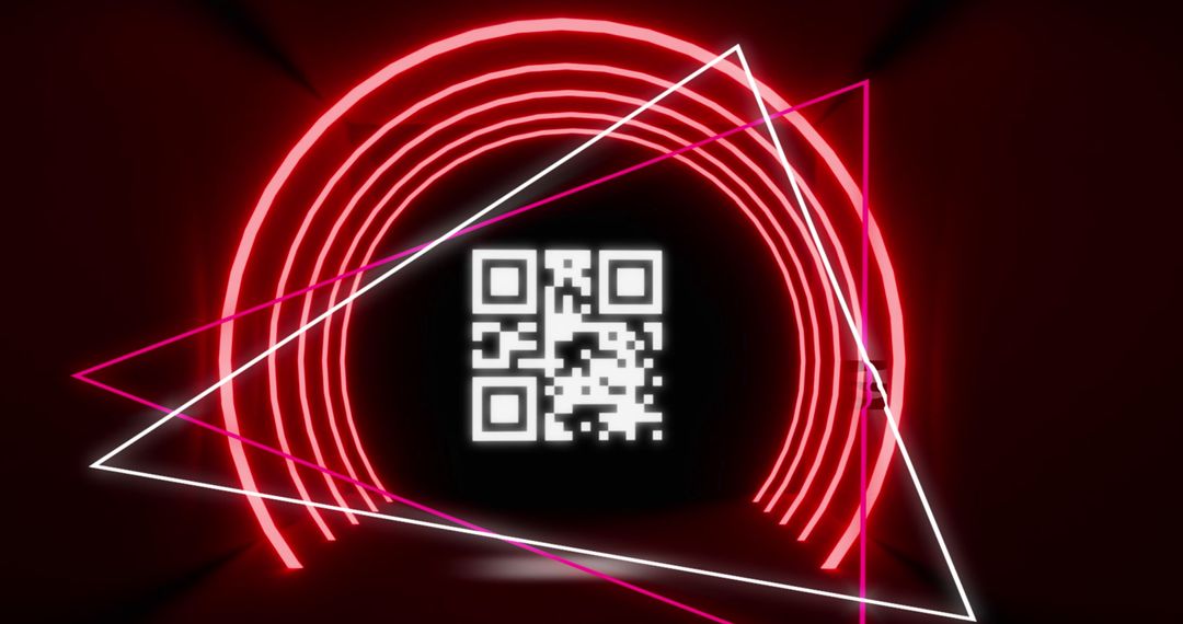 Glowing QR Code with Neon Circles and Geometric Triangles - Download ...