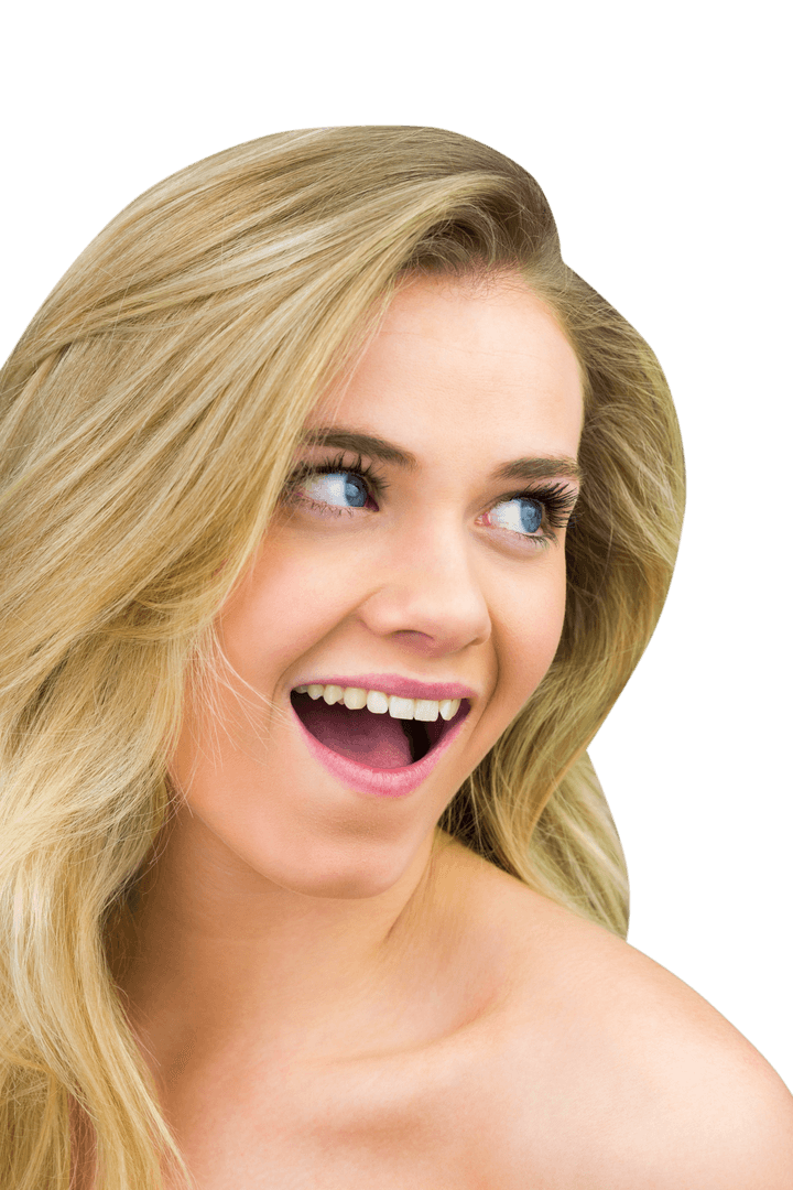 transparent background: smiling blonde woman showing natural beauty ...