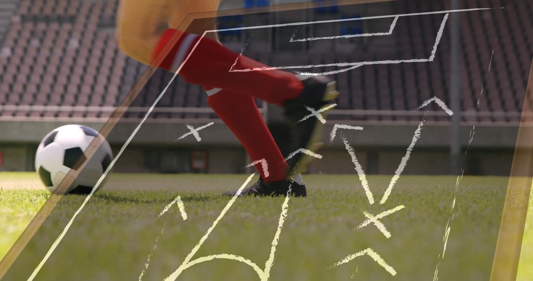 Football Player in Action with Tactical Game Plan Overlay