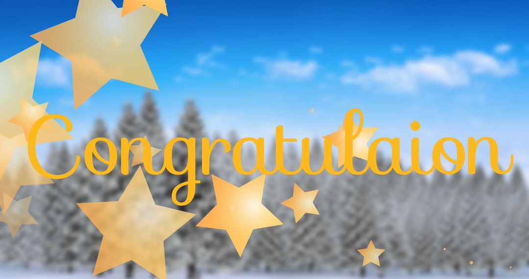 Congratulations Banner with Stars on Winter Landscape