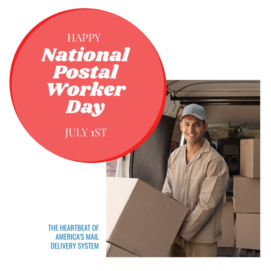 Smiling Delivery Man Celebrating National Postal Worker Day with ...