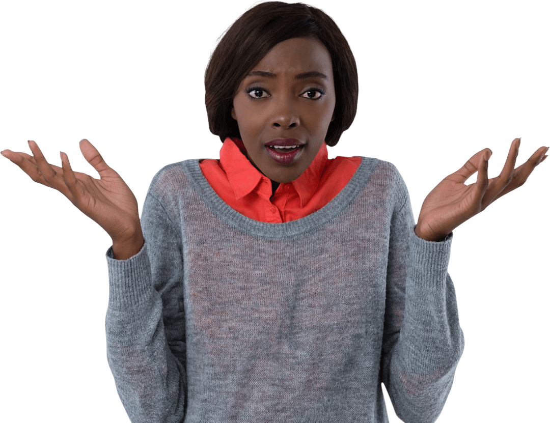 Shocked African American Woman Shrugging Shoulders Transparent ...