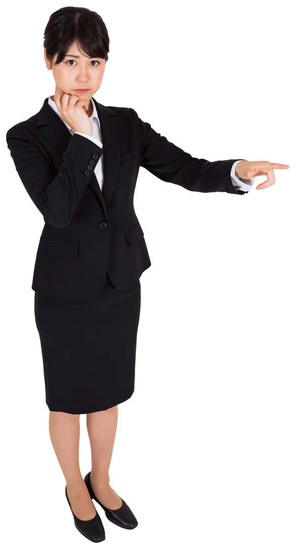 Asian Businesswoman Pointing and Thinking on Transparent Background ...