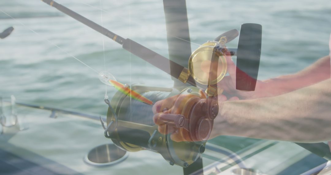 Man Fishing on Boat at Sea with Professional Equipment - Free Stock ...