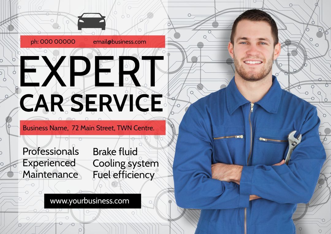 Confident Mechanic Promoting Expert Car Service Advertising Template ...