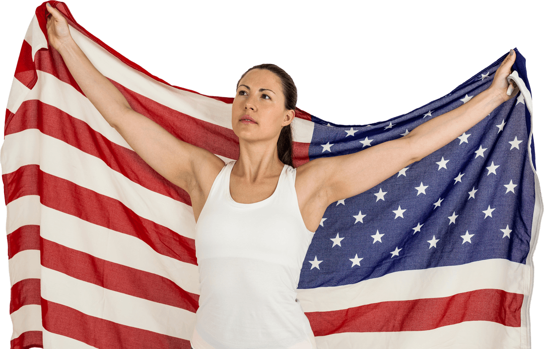 Female Athlete Posing Proudly with Transparent American Flag - Free ...