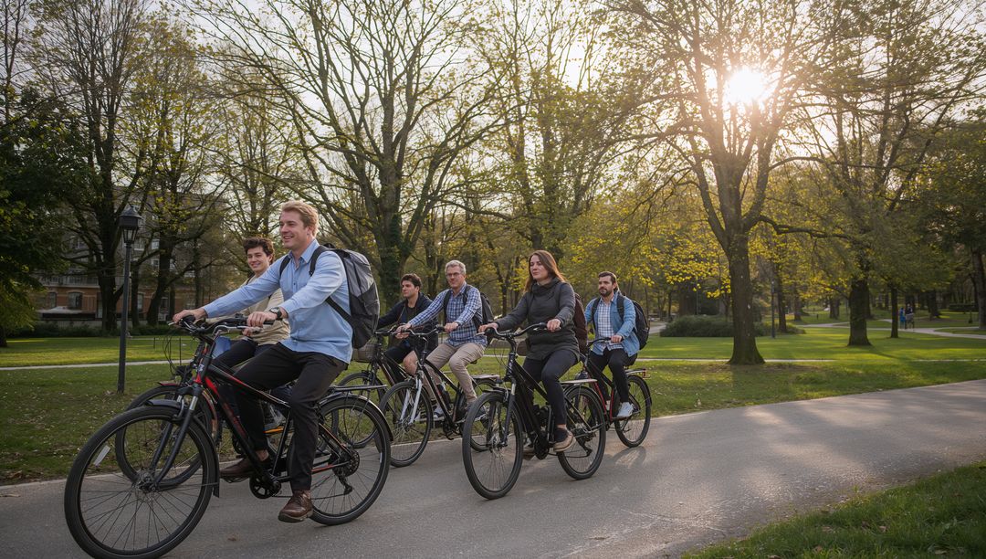 Group of Adults Enjoying Cycling on Park Campus Pathway - Free Stock ...