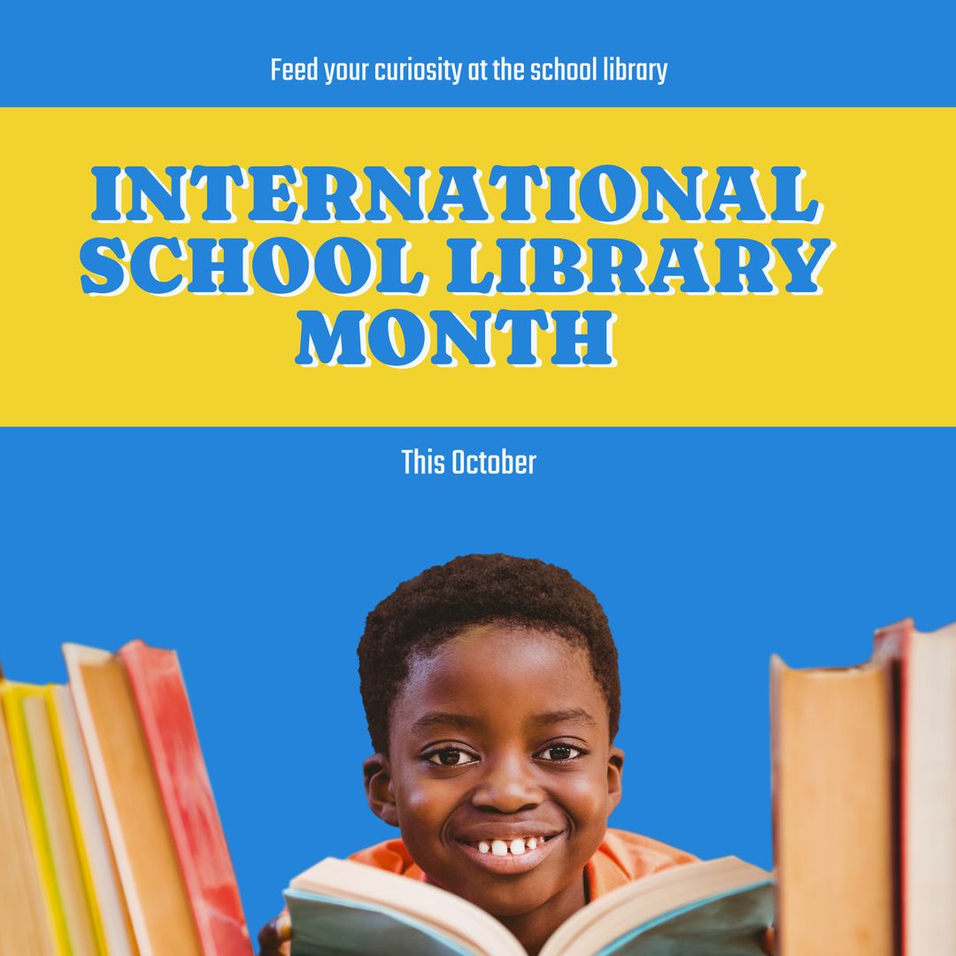 Happy African American Boy Enjoying International School Library Month ...