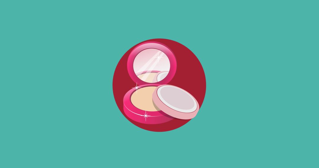 Illustration of Pink Compact Makeup on Blue Background