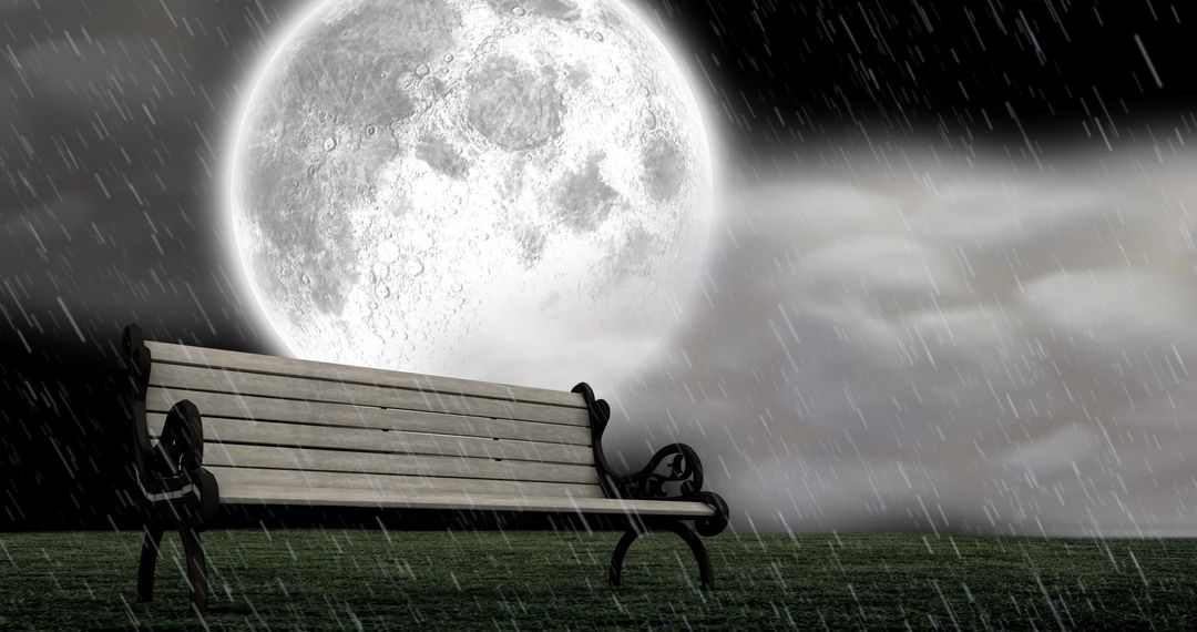 Lonely Bench in Rainy Night with Full Moon - Free Stock Photo | Pikwizard