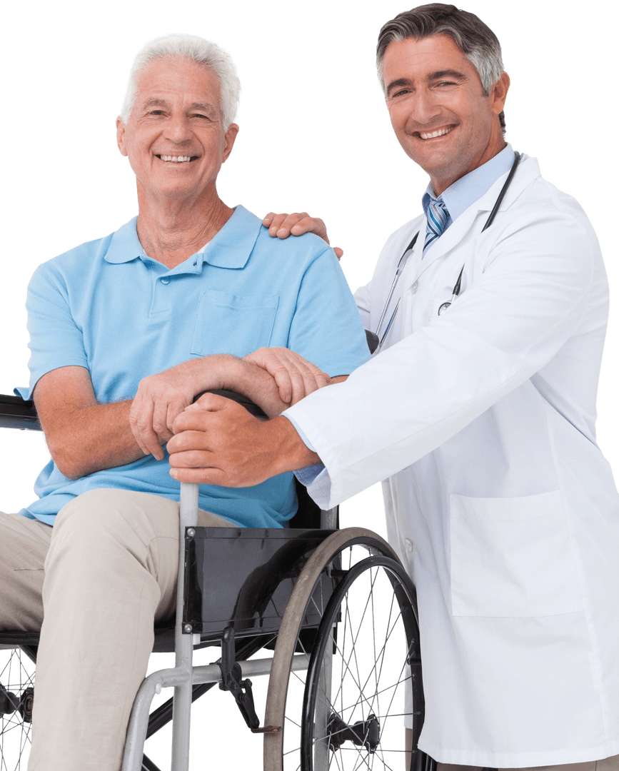 Transparent Medical Care With Doctor Helping Senior Man in Wheelchair ...