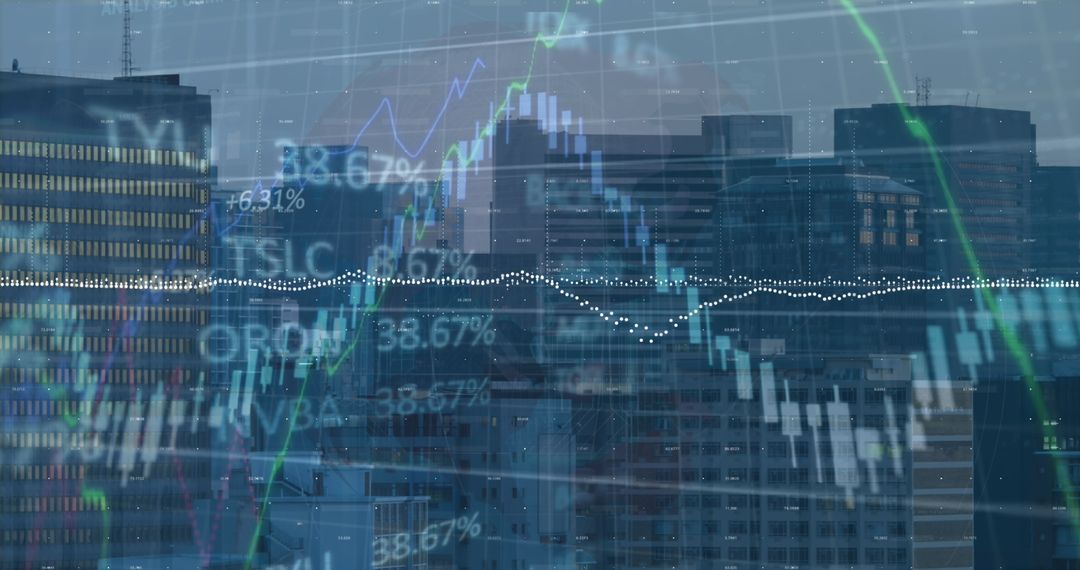 Urban Skyline with Financial Graph Overlay Illustrating Market Trends ...