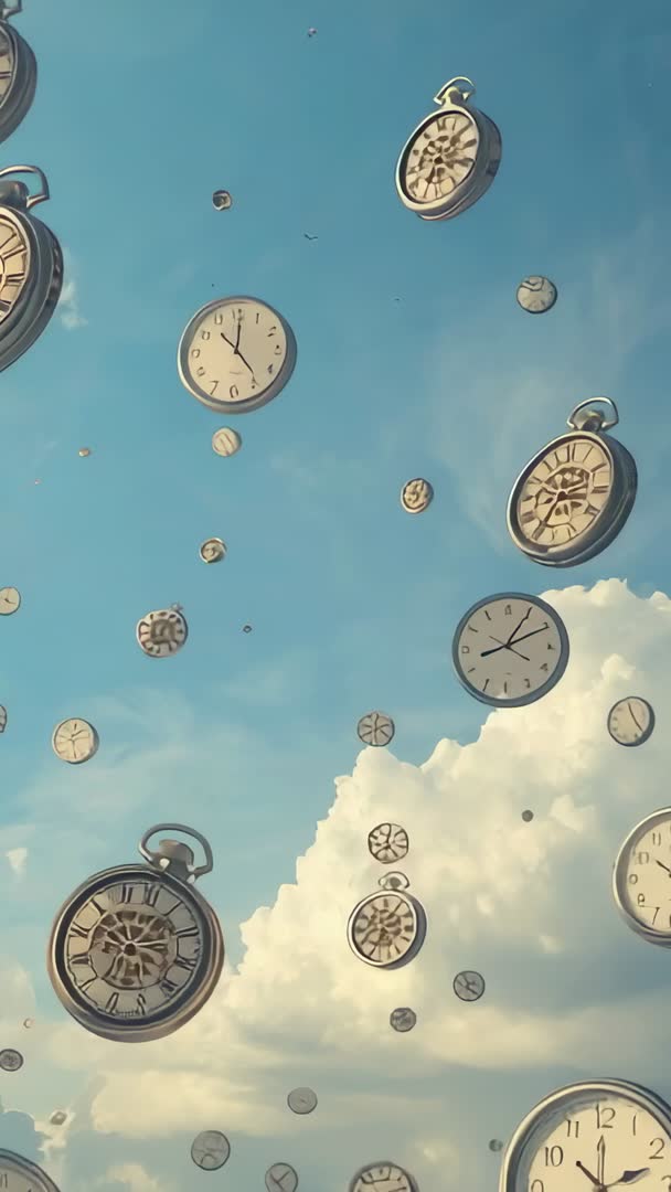Floating Antique Clocks Drifting Across Dreamy Blue Sky Surreal ...