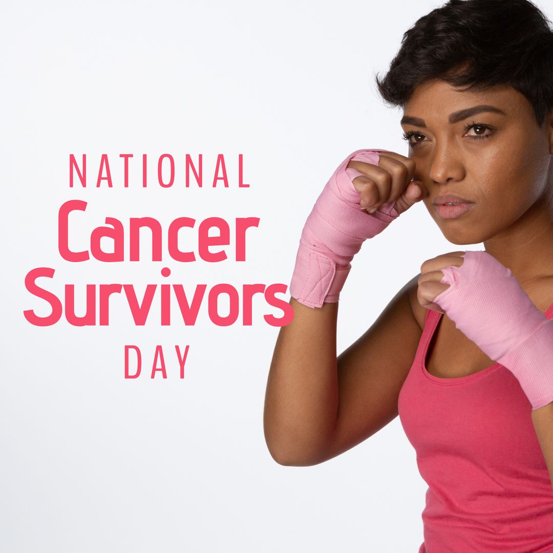 African American Woman Celebrating National Cancer Survivors Day in Fighting Stance from Pikwizard