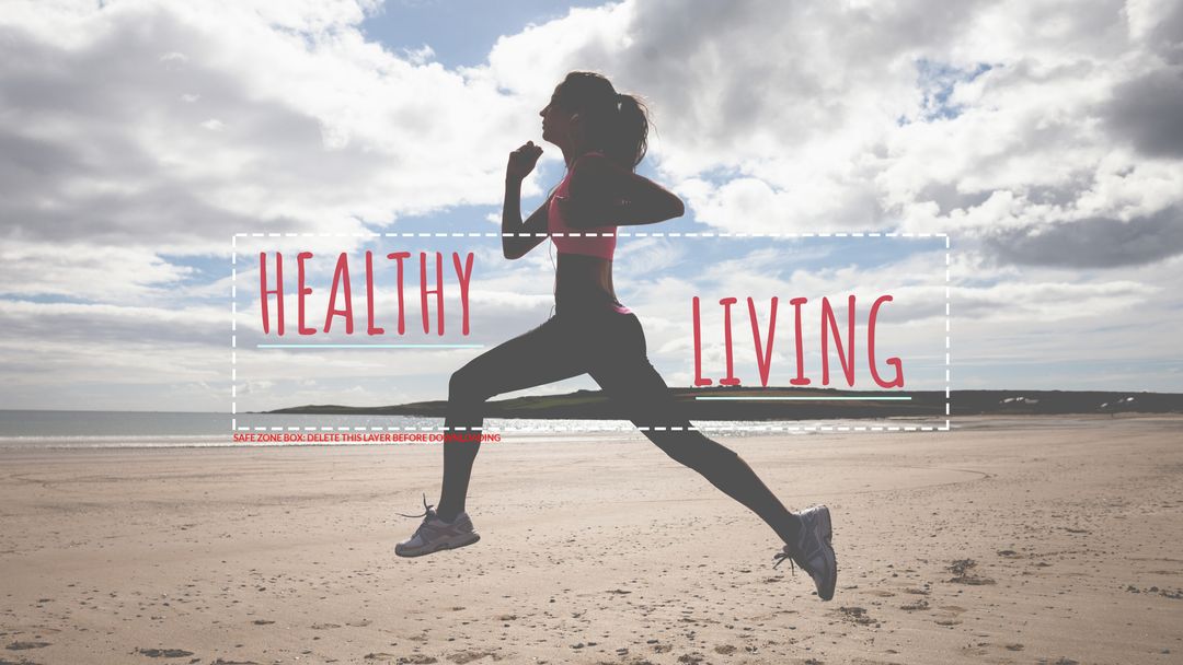 Woman Silhouette Jogging on Beach Representing Healthy Living - Free Stock Template | Pikwizard